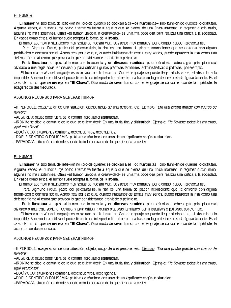 El Humor Caracteristicas Recursos Humoristicos | PDF | Humor | La risa