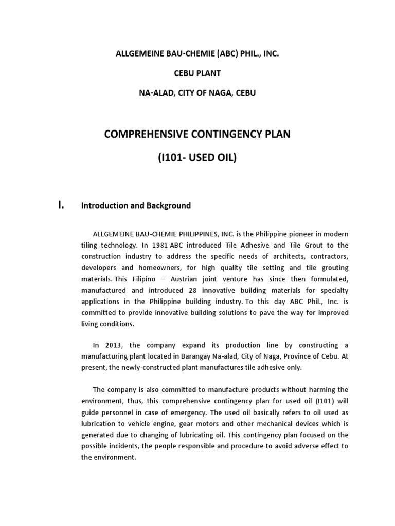 Comprehensive Contingency Plan-Used Oil PDF | PDF | Oil Spill | Emergency