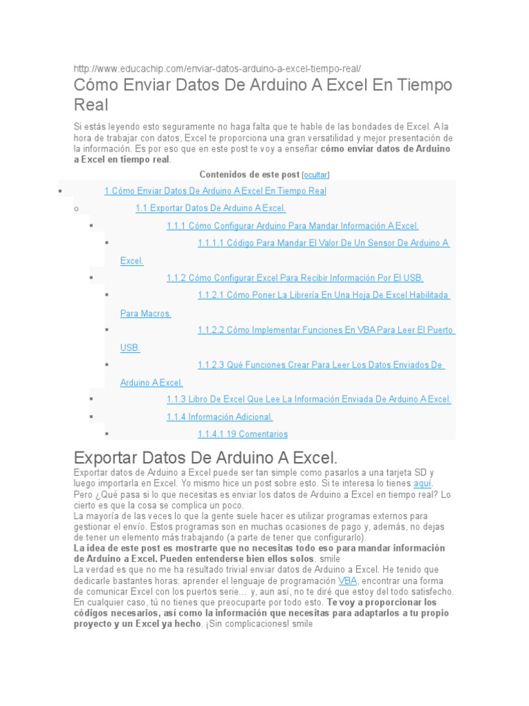 Cómo Enviar Datos de Sensores de Arduino a Excel en Tiempo Real ...