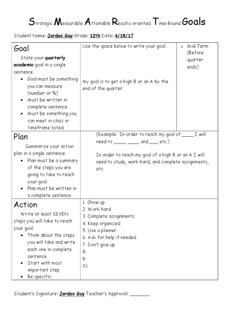 Smart Goals Academic 4 18 17 | PDF