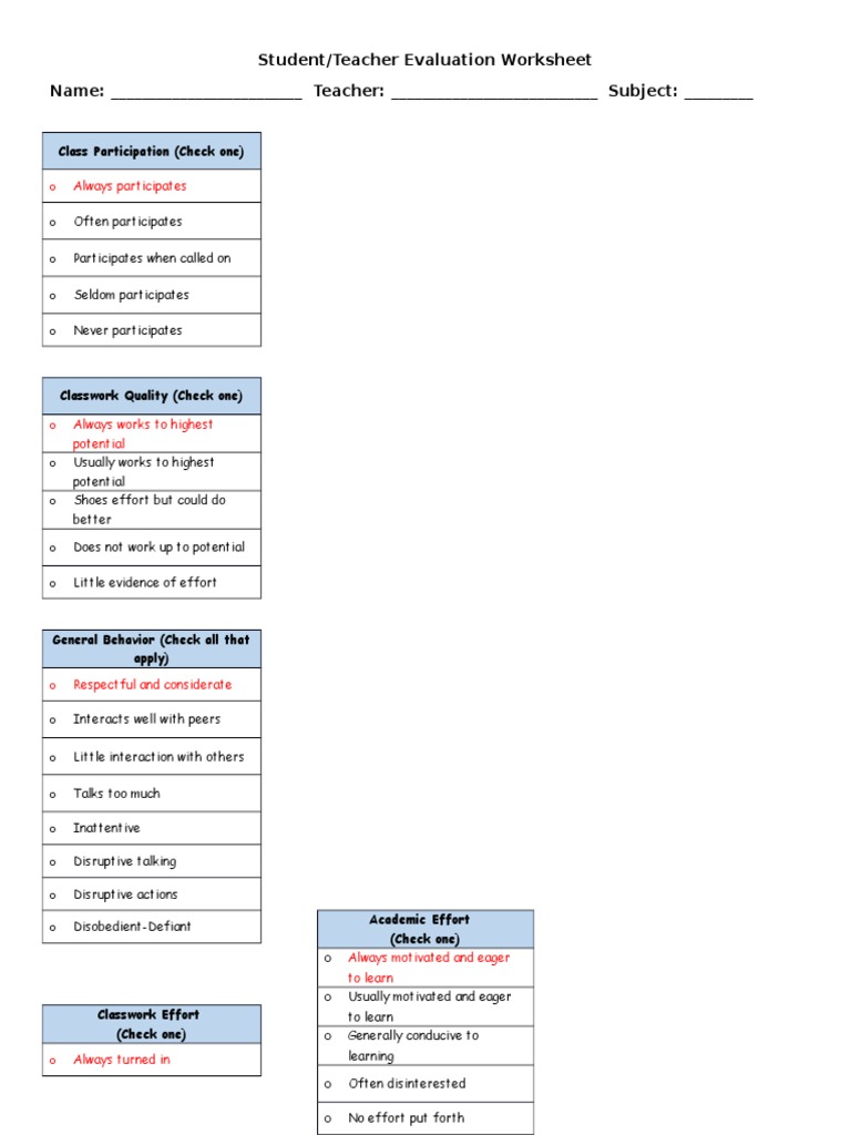 Student-Teacher Evaluation Form | PDF | Self-Improvement