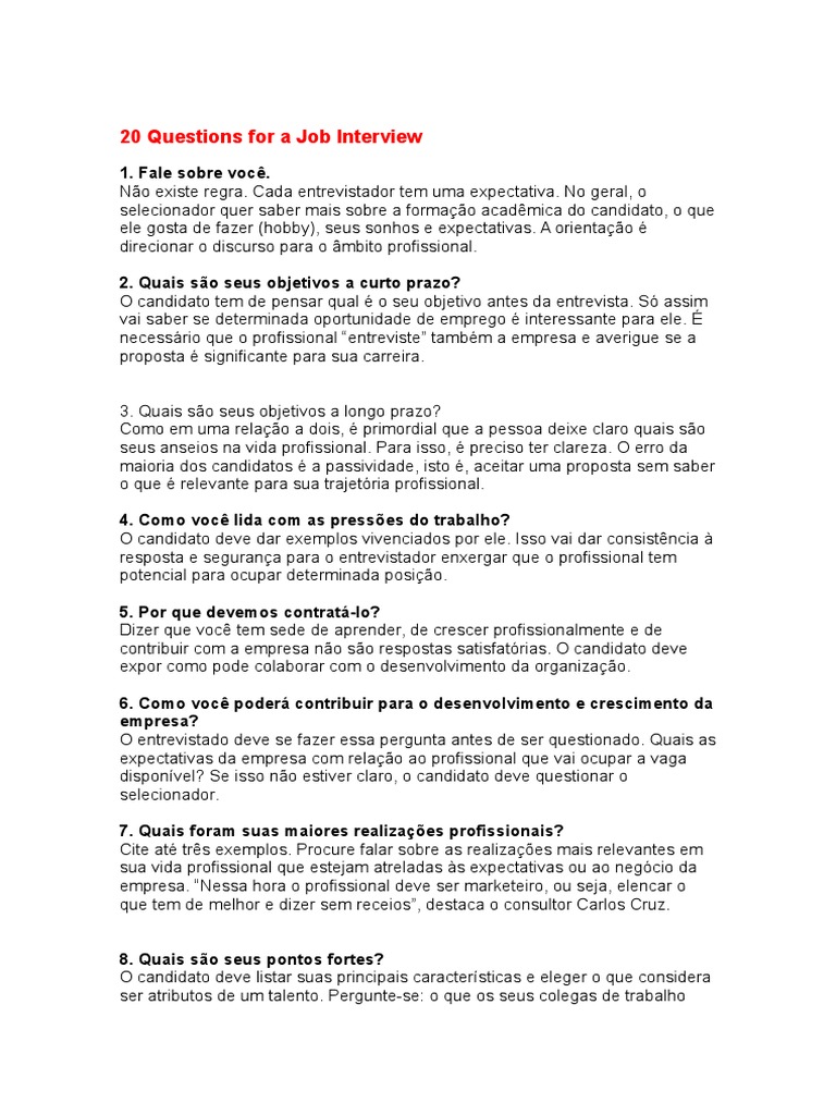 20 perguntas comuns em entrevistas de emprego e como responder de forma ...