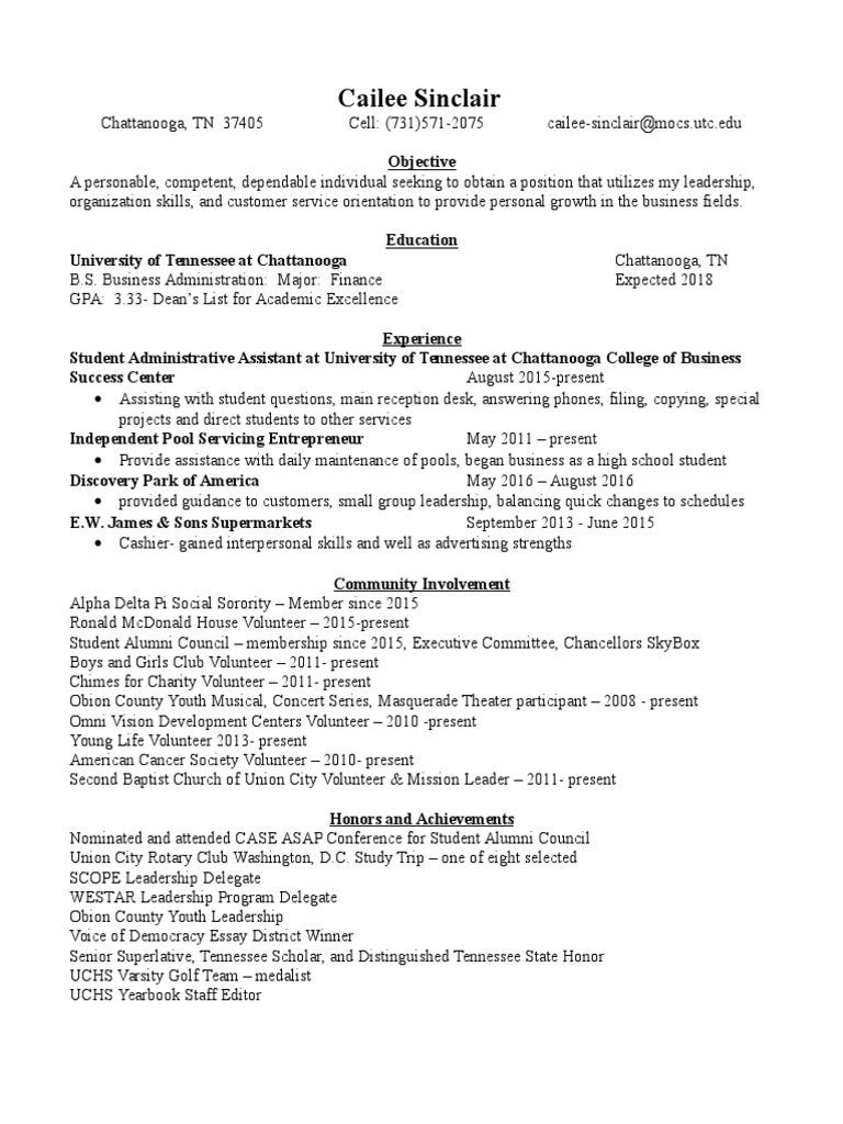 Cailee Sinclair Resume | PDF | Volunteering | Leadership
