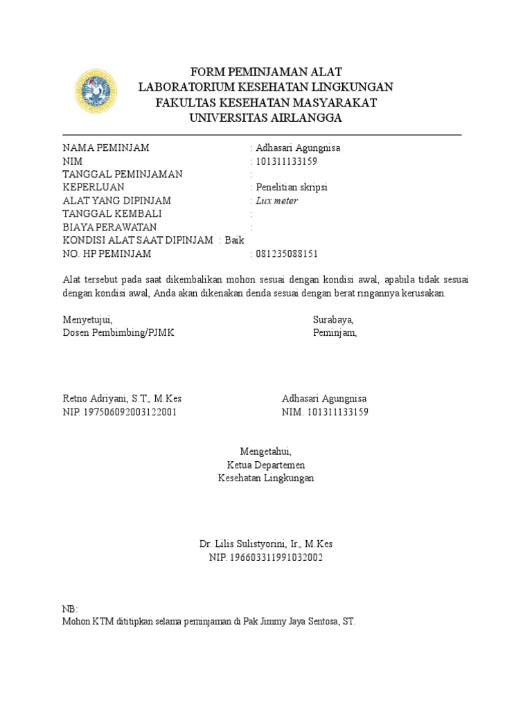 Form Pinjam Alat Lux Meter | PDF