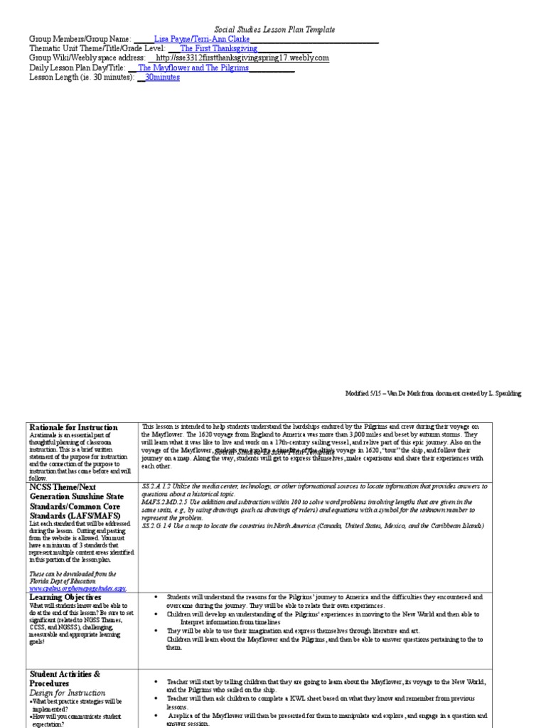 Mayflower and Pilgrims Lesson | PDF | Lesson Plan | Cognition