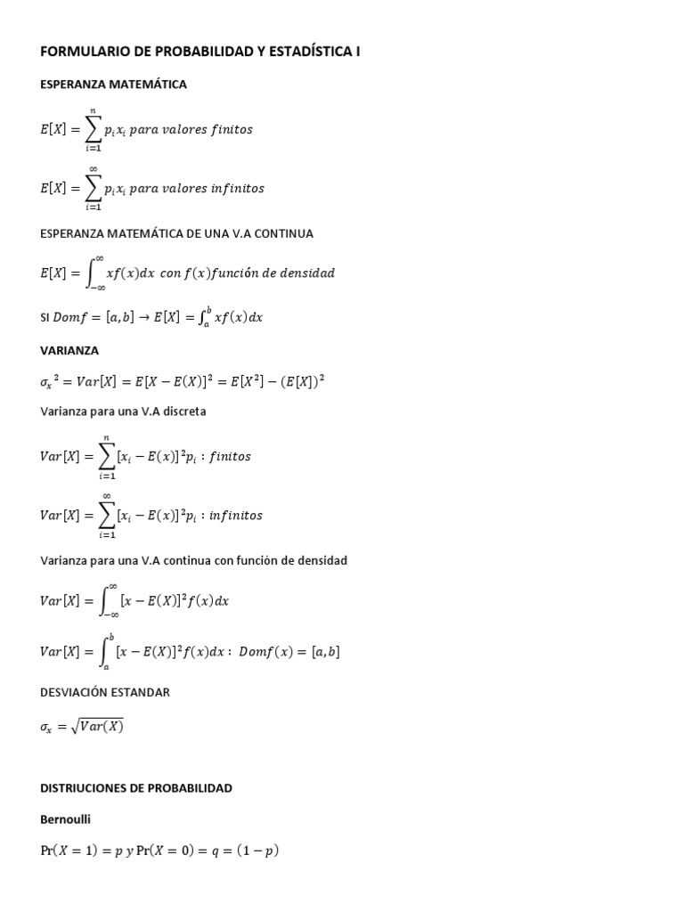 Formulario Probabilidad y Estadistica | PDF | Teorías cientificas ...