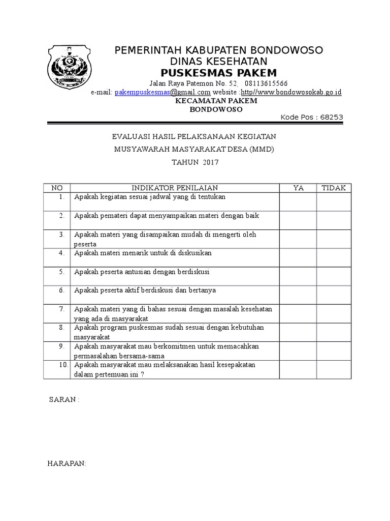 Form Evaluasi Hasil Kegiatan MMD | PDF | Ilmu Sosial