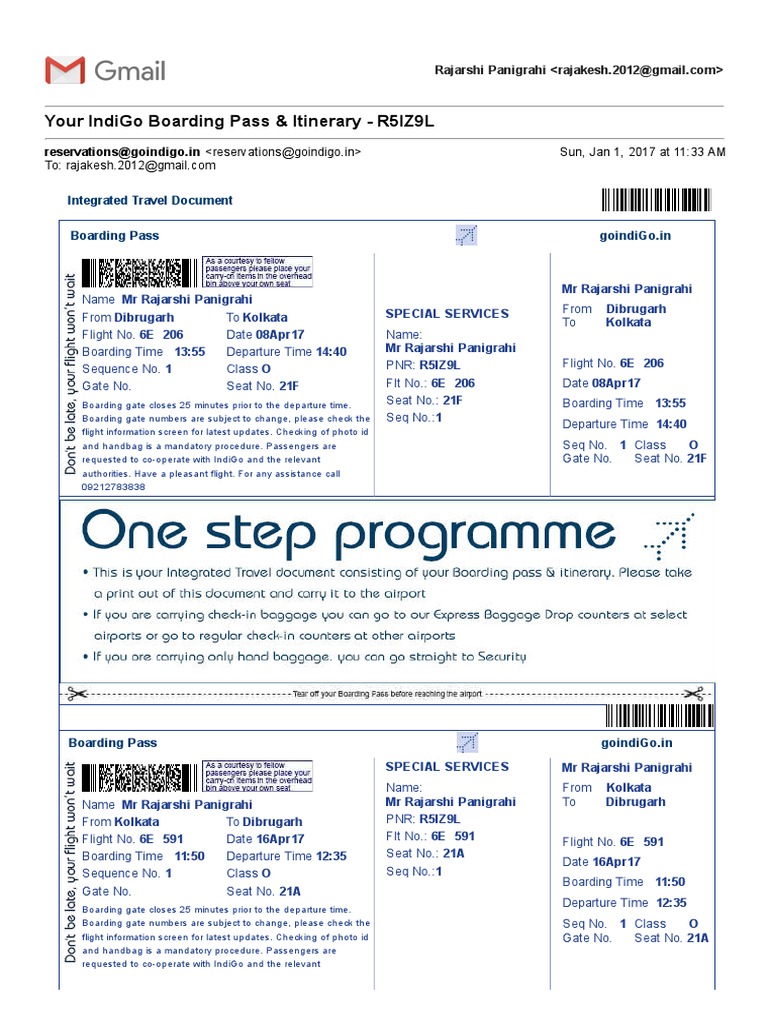 IndiGo Boarding Pass & Itinerary - R5IZ9L | PDF | Identity Document ...