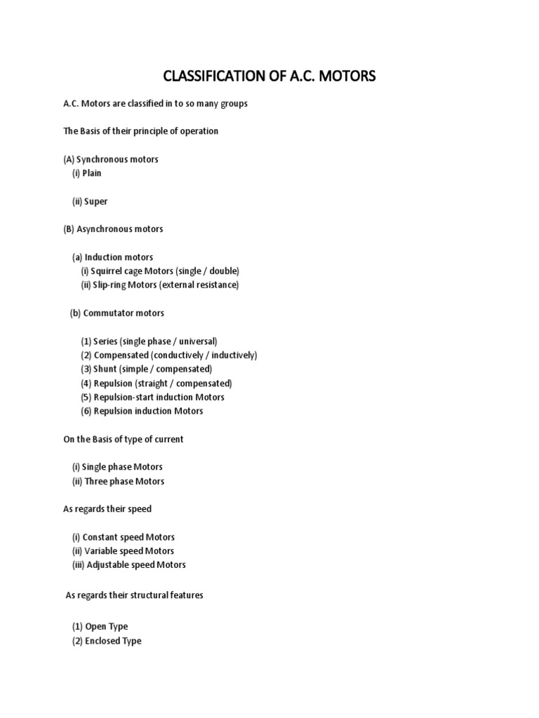 AC Motor Classification Overview | PDF | Electromagnetic Induction ...