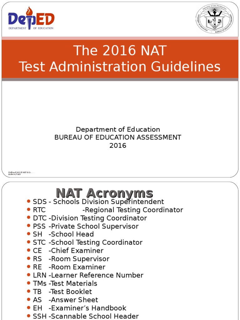 2016 NAT Test Admin Guidelines | Science, Technology, Engineering, And ...