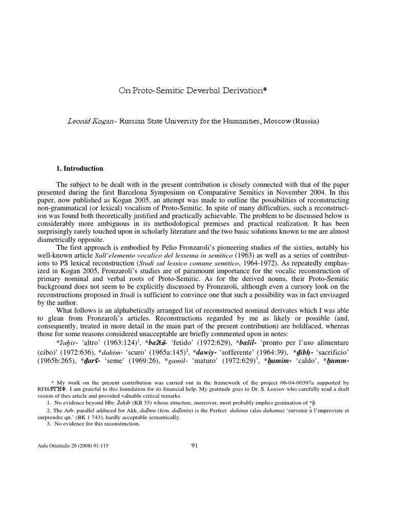 5 Kogan Proto Semitic Deverbal Derivation Def | PDF | Arabic ...