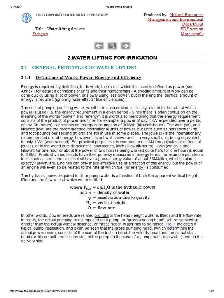 Water Lifting Devices for Irrigation | PDF