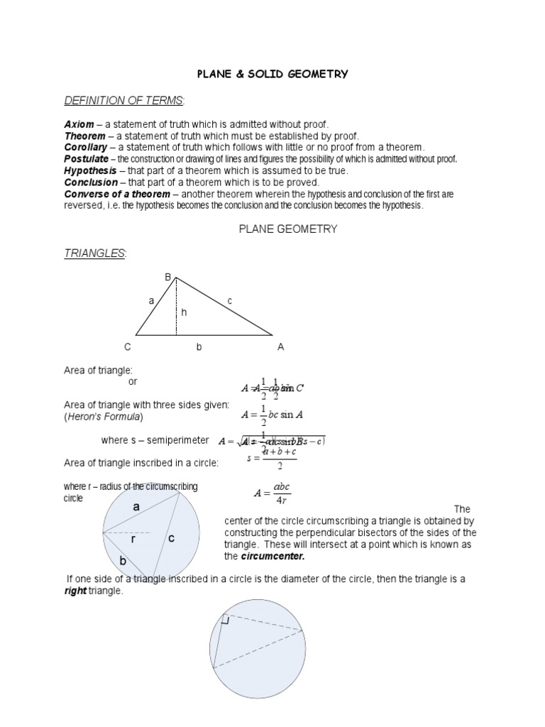 Plane & Solid Geometry Handouts
