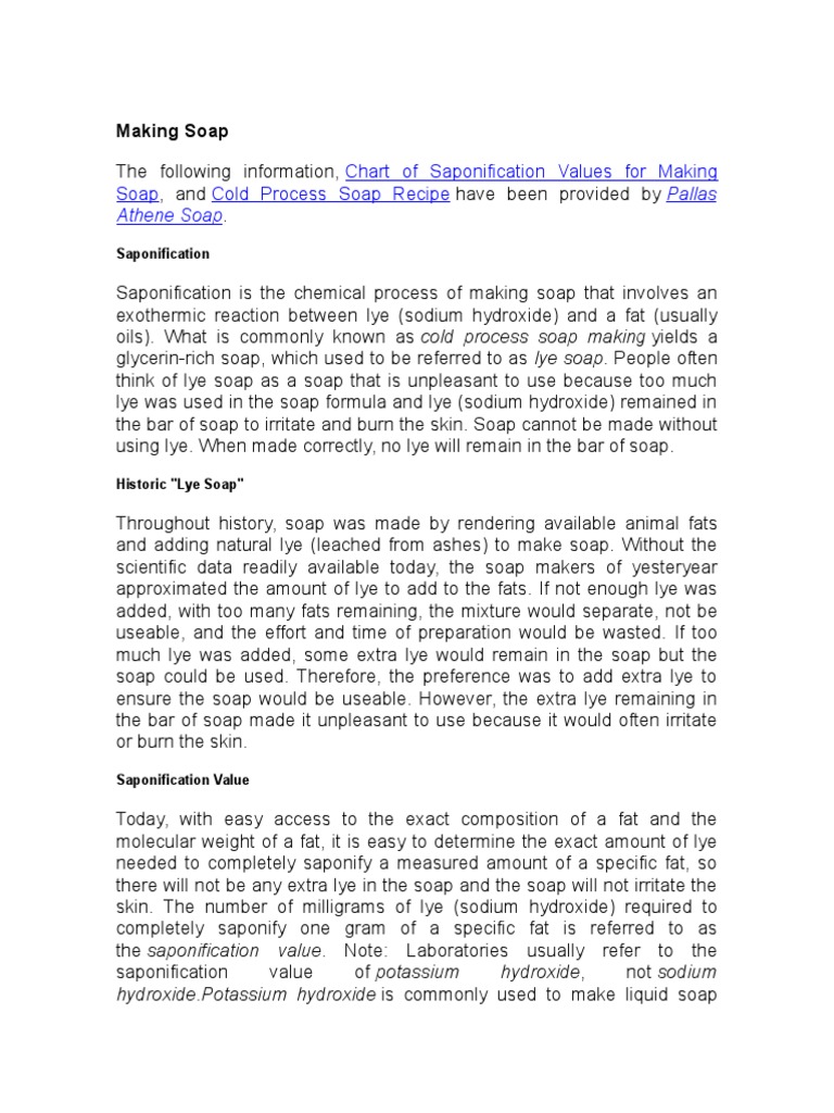 Chart of Saponification Values For Making Soap Cold Process Soap Recipe ...