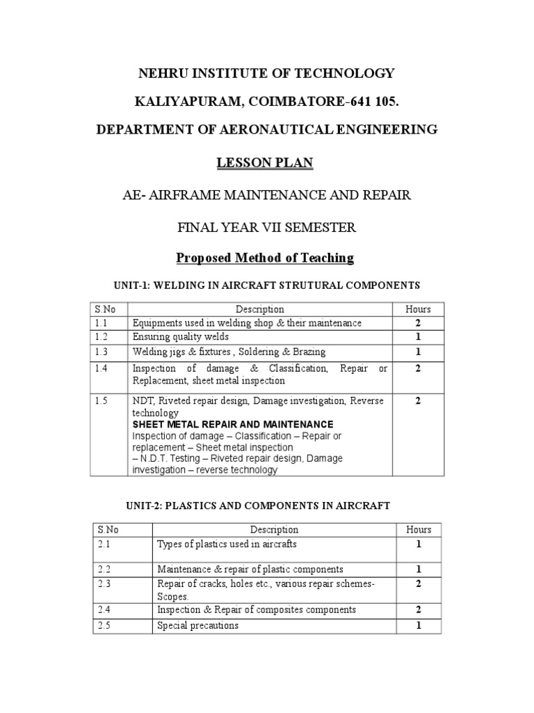 Airframe Maintenance & Repair Lesson Plan | PDF | Welding | Construction