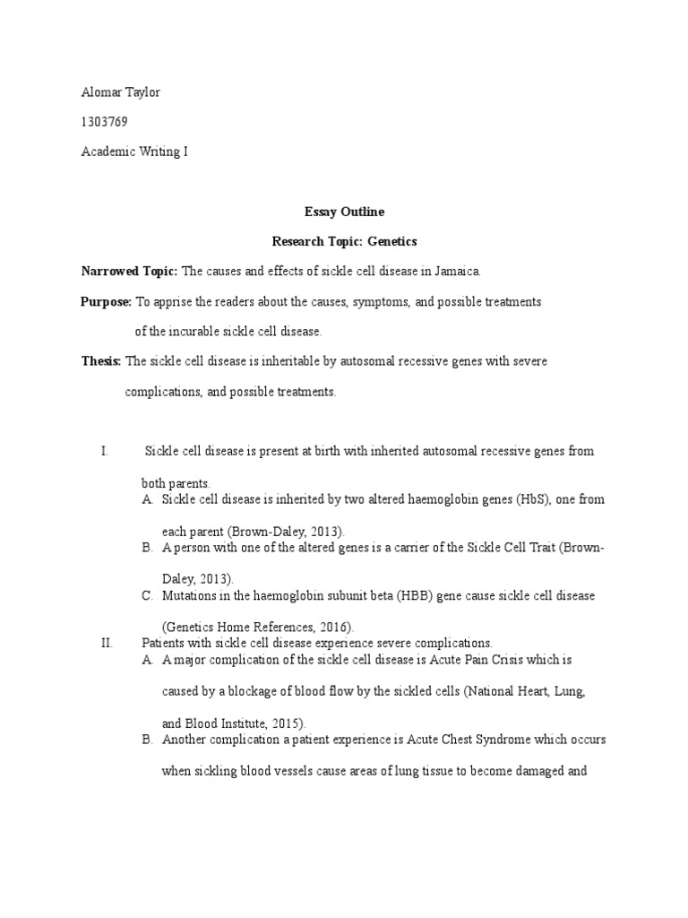 Essay Outline | PDF | Sickle Cell Disease | Epidemiology