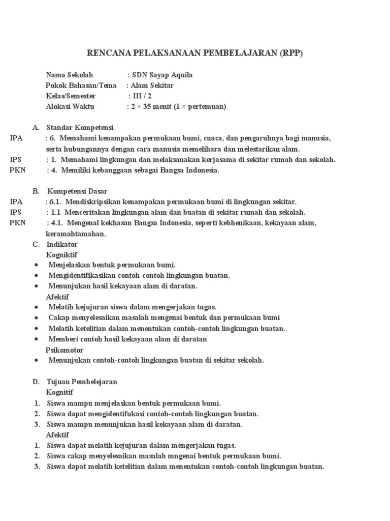 RPP Pembelajaran Terpadu Model Webbed | PDF