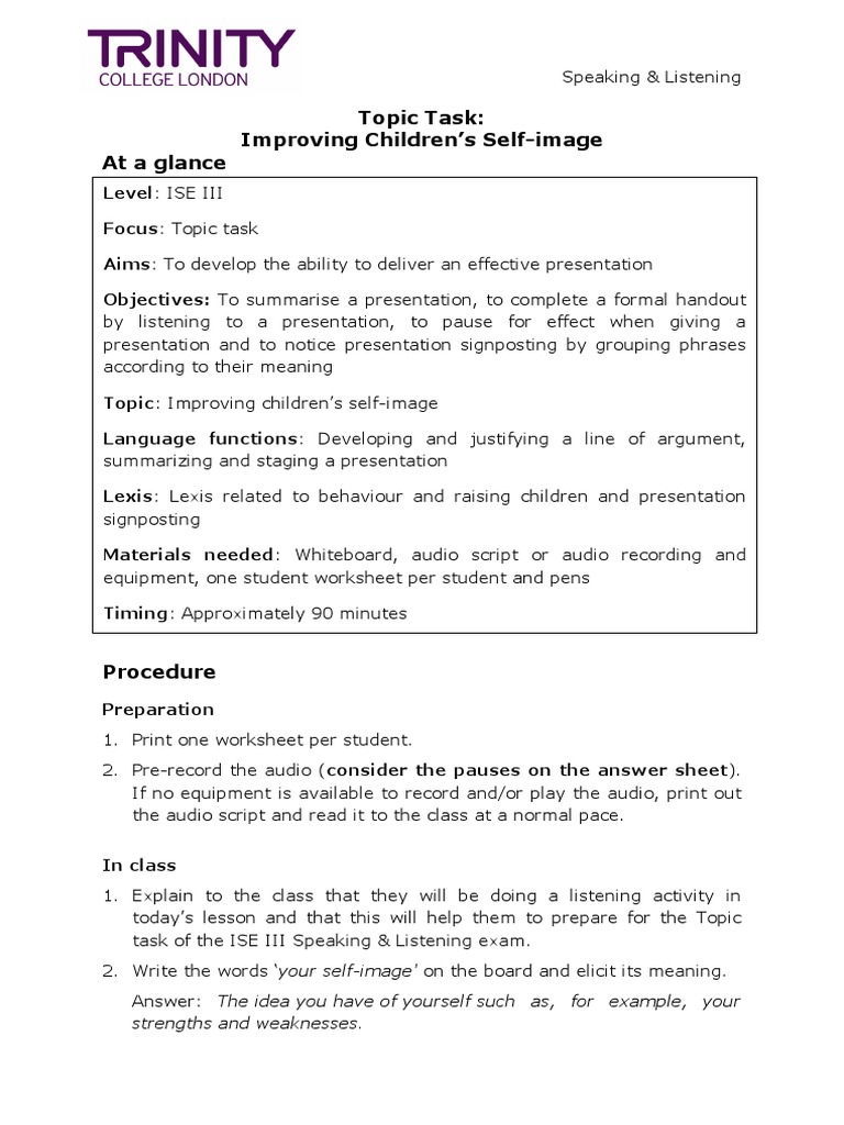 ISE III - Topic - CA1 (Self-Image) | PDF
