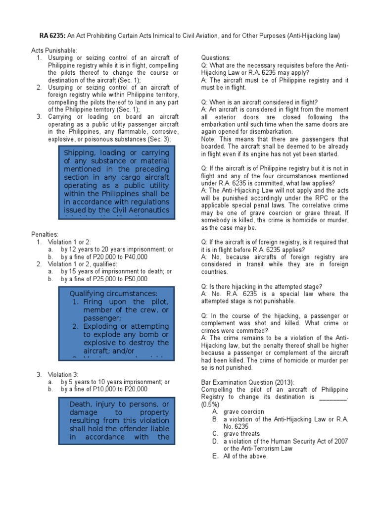 Ra 6235 | PDF | Aircraft Hijackings | Crime & Violence