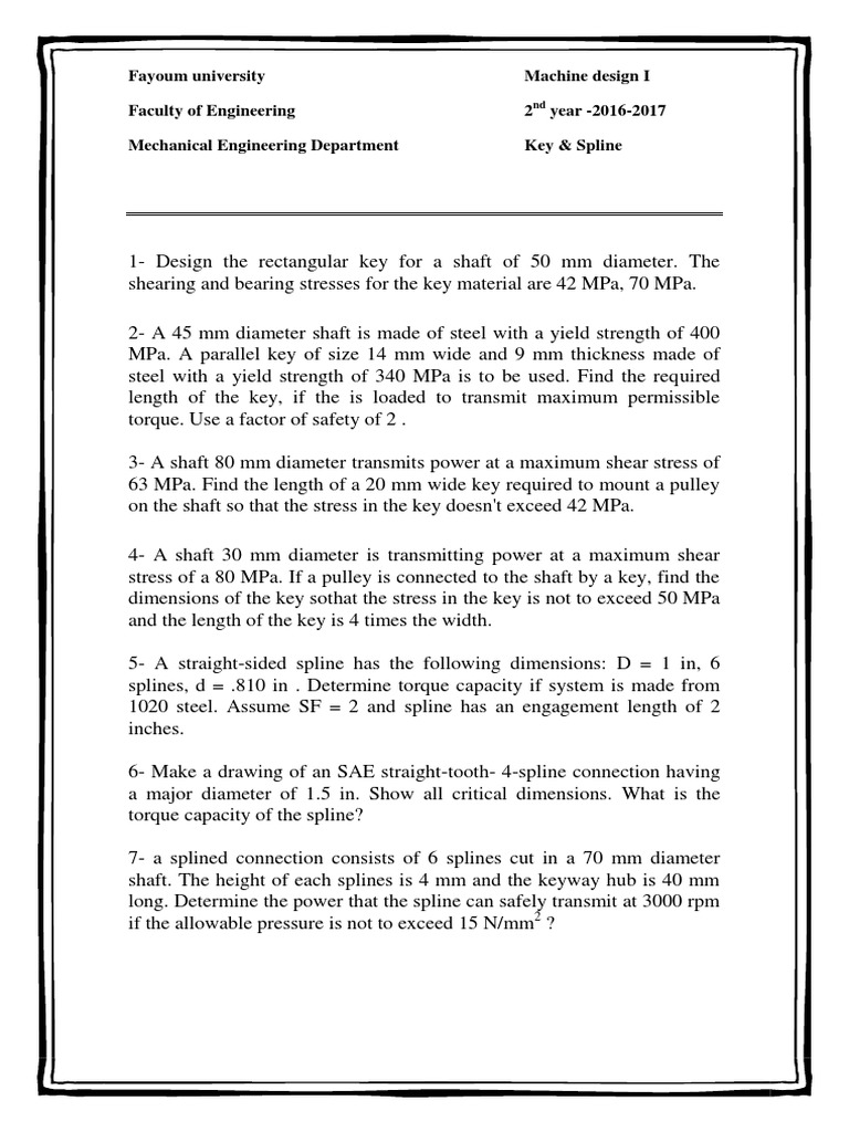 Sheet 4 Mech - Keys and Splines | PDF