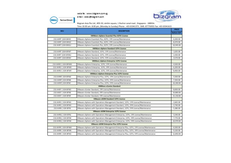 Dell VMWare OEM License Tel: 63346455 / 63341373 Fax: 63341615 / SMS ...
