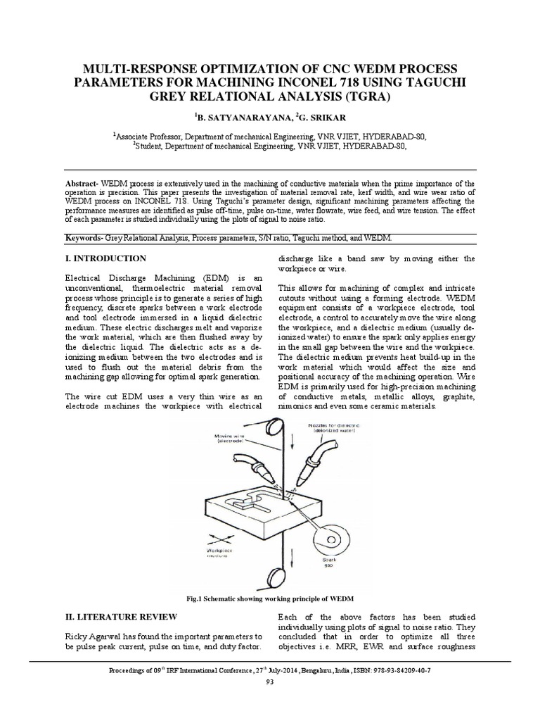 Multi-Response Optimization of CNC Wedm Process Taguchi Grey Relational Analysis | PDF | Science ...
