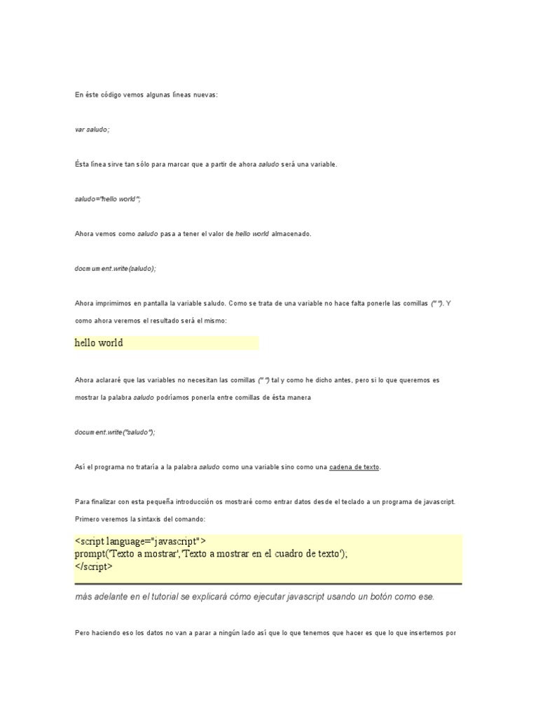 Estructura y Comandos Básicos de Un Programa en JavaScript | PDF ...