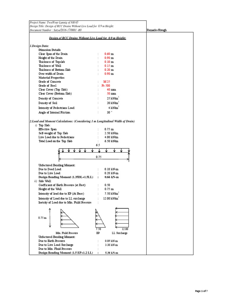 RCC Drain Design and Reinforcement Details | PDF | Strength Of ...