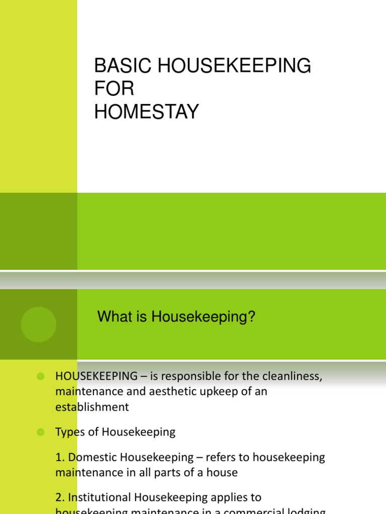 Basic Housekeeping For Homestay | PDF | Bed | Housekeeping