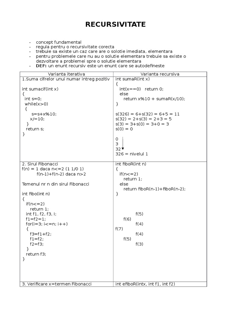 Recursivitate: DEF: Un Enunt Recursiv Este Un Enunt Care Se ...