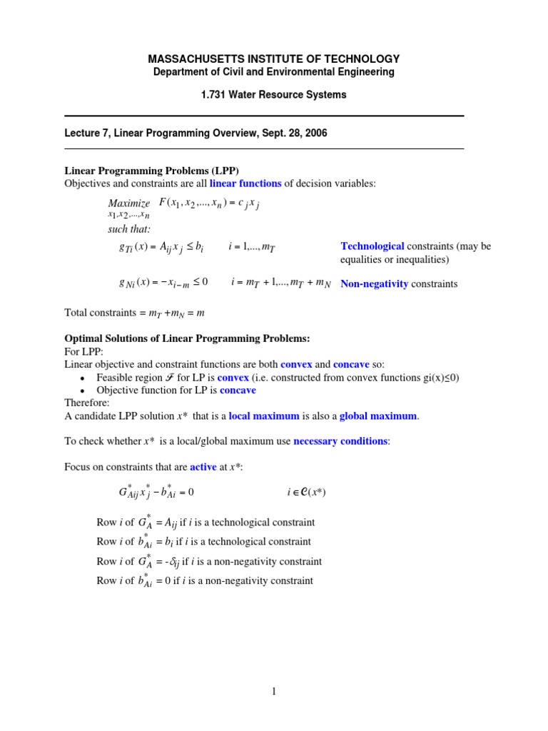 Mit Lecture On Linear Programming Optimization Pdf Linear 4782