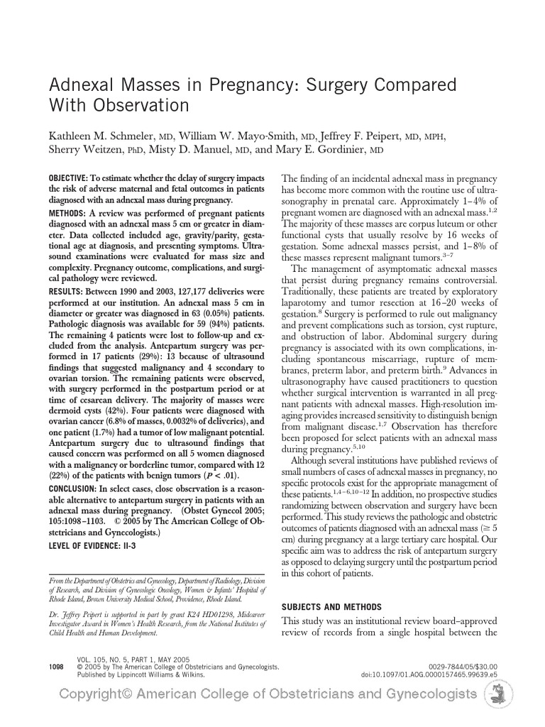 Adnexal Masses in Pregnancy: Surgery Compared With Observation | PDF ...