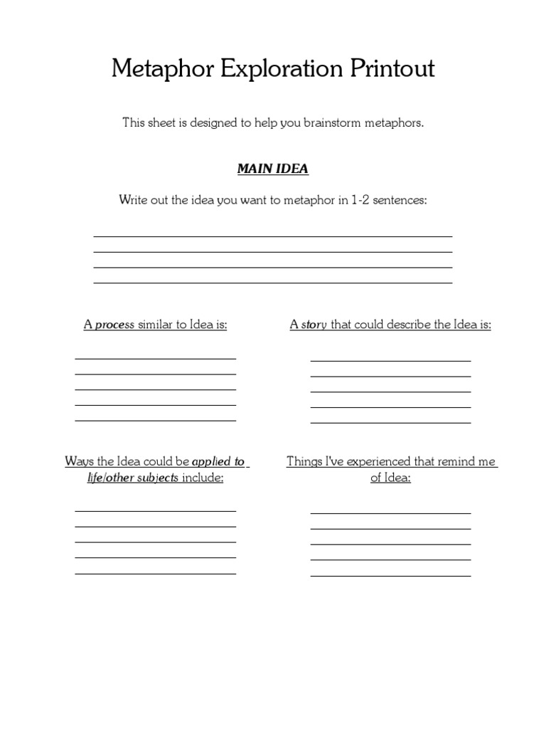 Metaphor Exploration Printout: Main Idea | PDF | Science & Mathematics