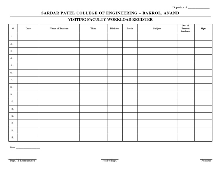 Visiting Faculty Workload Register | PDF