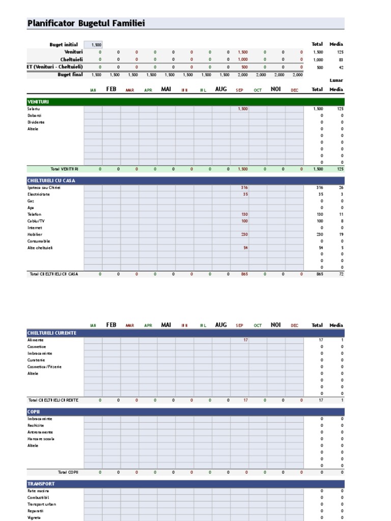 Planificator Buget Familial Lunar | PDF