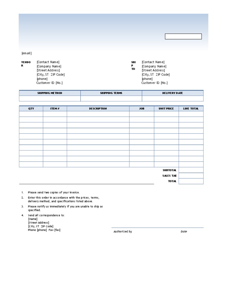 Sample Purchase Order | PDF