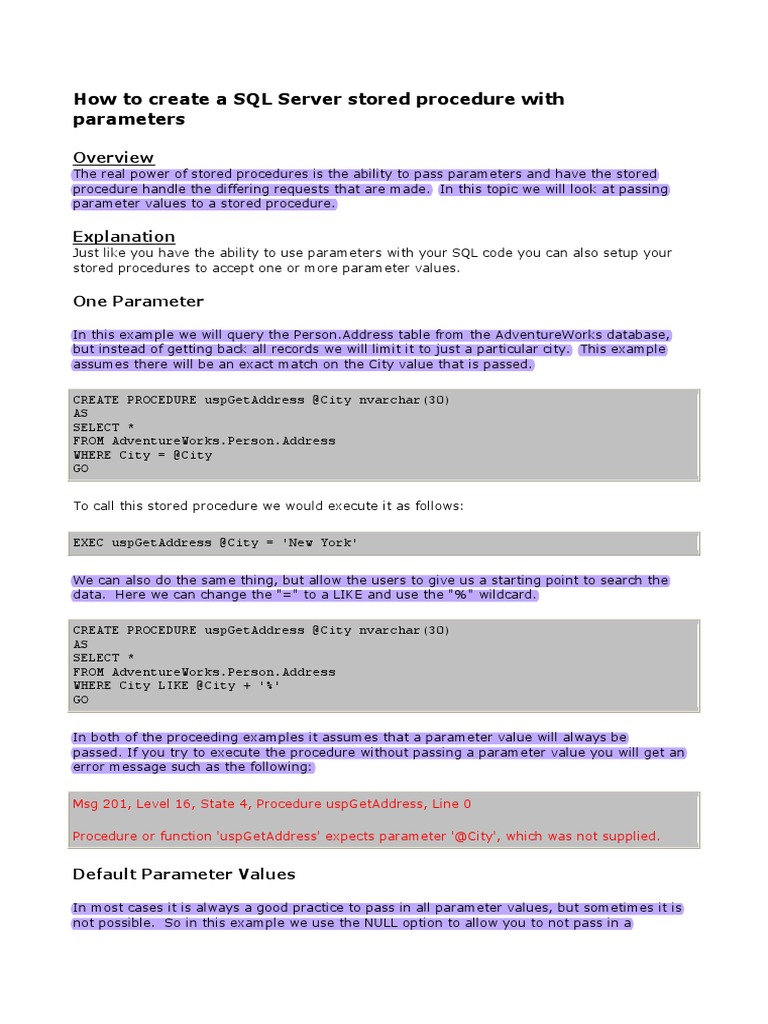 2 StoredProcedures | PDF | Parameter (Computer Programming) | Subroutine