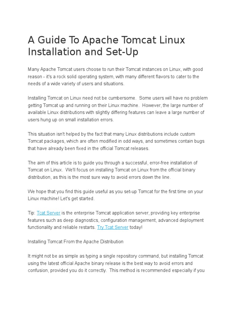 Apache Tomcat Linux Installation and Set | PDF | Linux | Apache Http Server