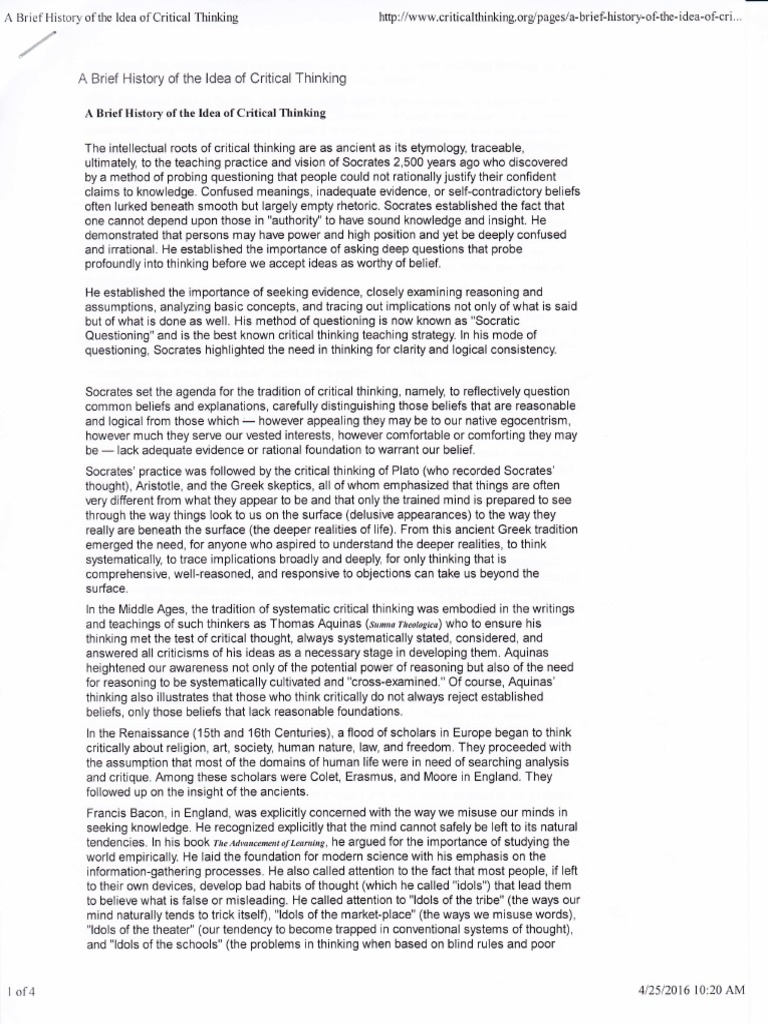 A Brief History of the Development of Critical Thinking from Socrates ...