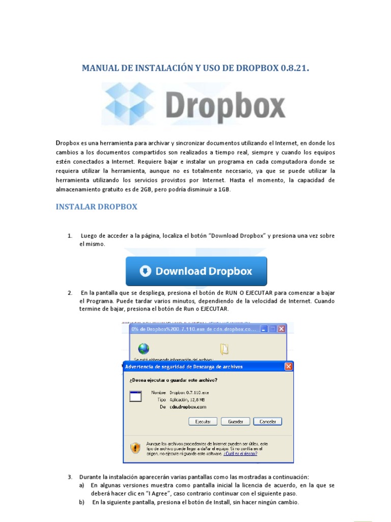 Manual de Instalación y Uso de Dropbox 0.8.21 | Descargar gratis PDF | Archivo de computadora ...