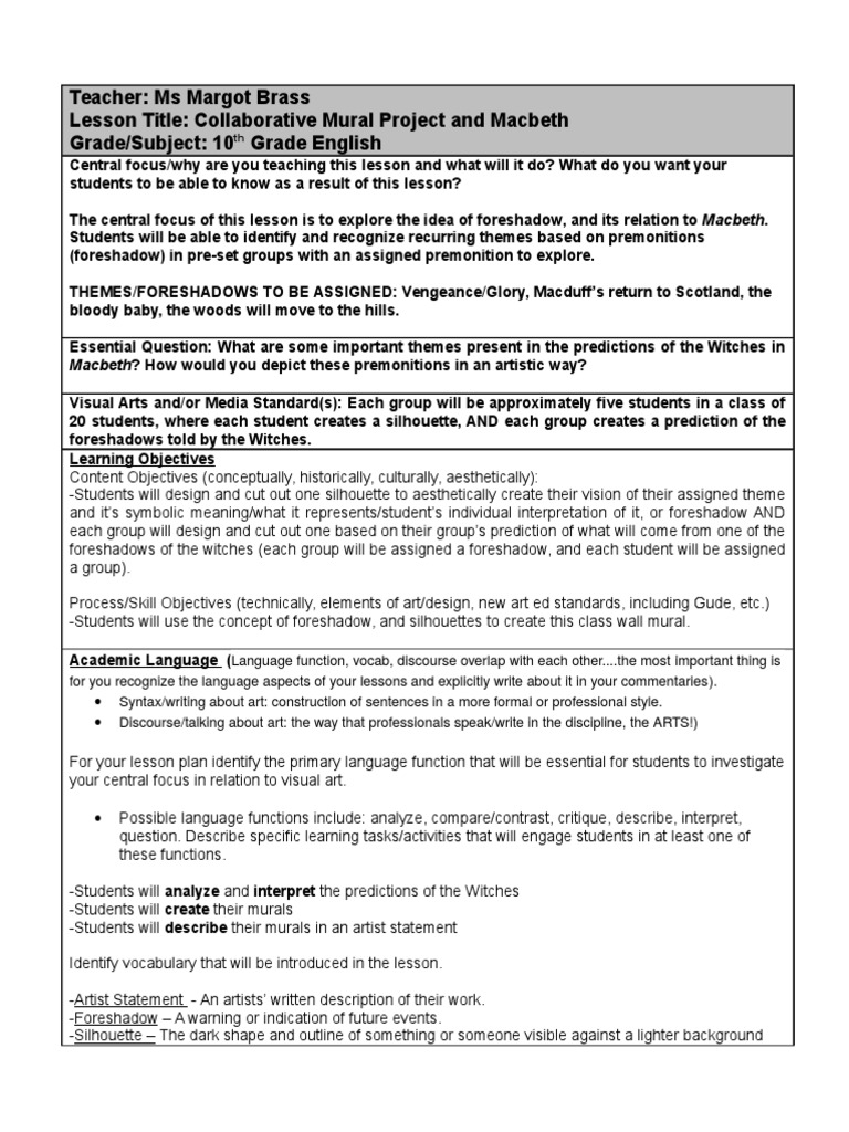 Art and Design Education Lesson Plan Template | PDF | Lesson Plan ...