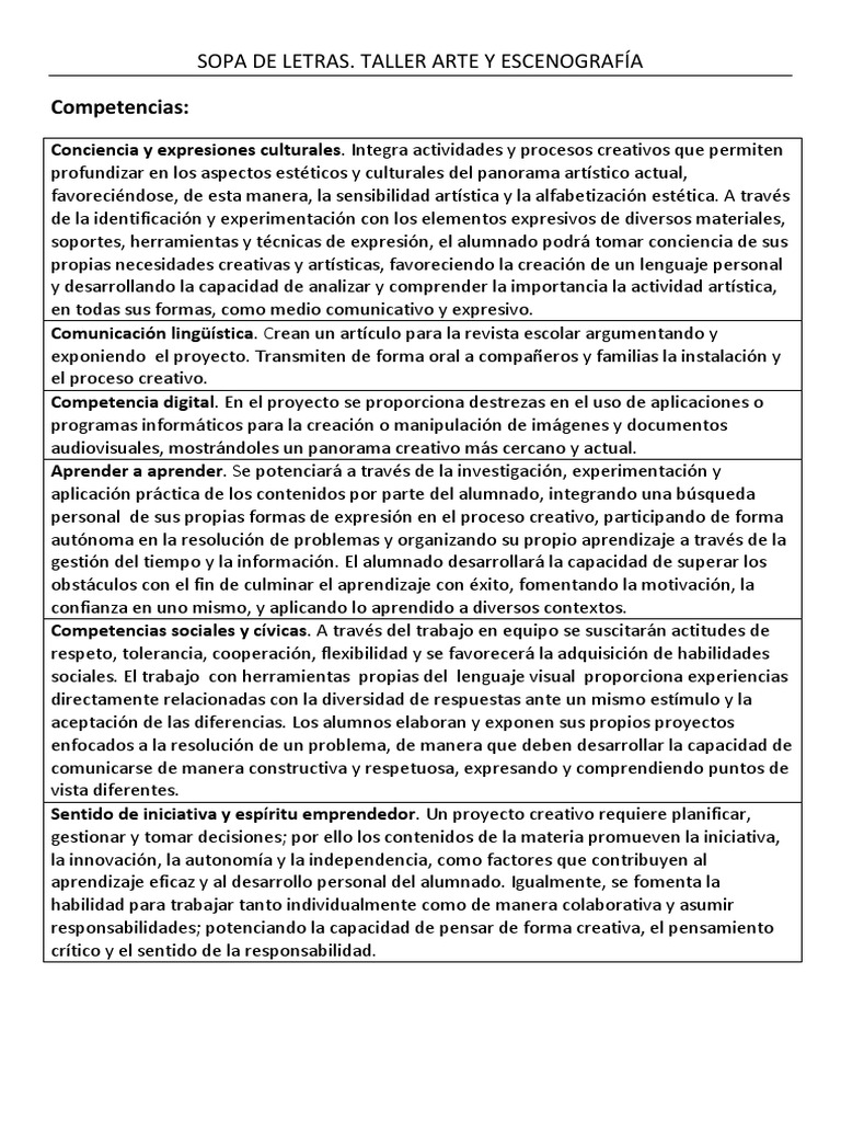 Curri - Sopa de Letras Taller Arte y Escenografía | PDF | Igualdad de ...