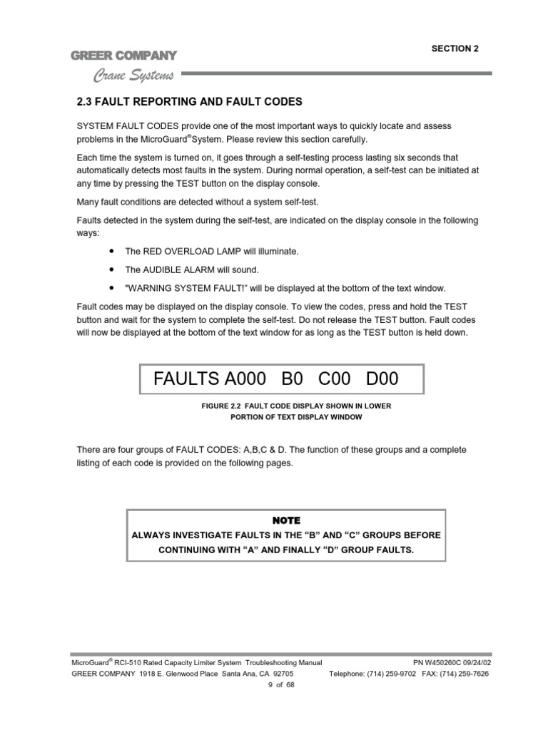 Greer RCI 510 Fault Codes | PDF | Switch | Random Access Memory