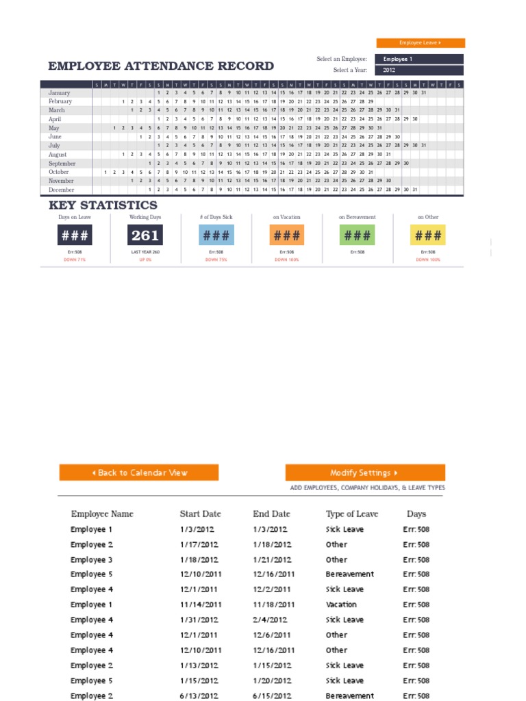 Employee Attendance Record | PDF | Vacation | Seasonal Holidays