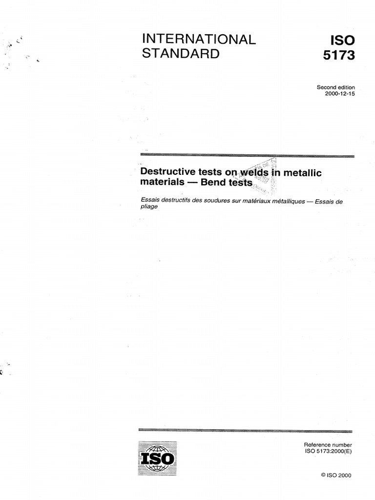 ISO 5173 Destructive Tests in Welds in Metallic Maetrials Bend Tests ...