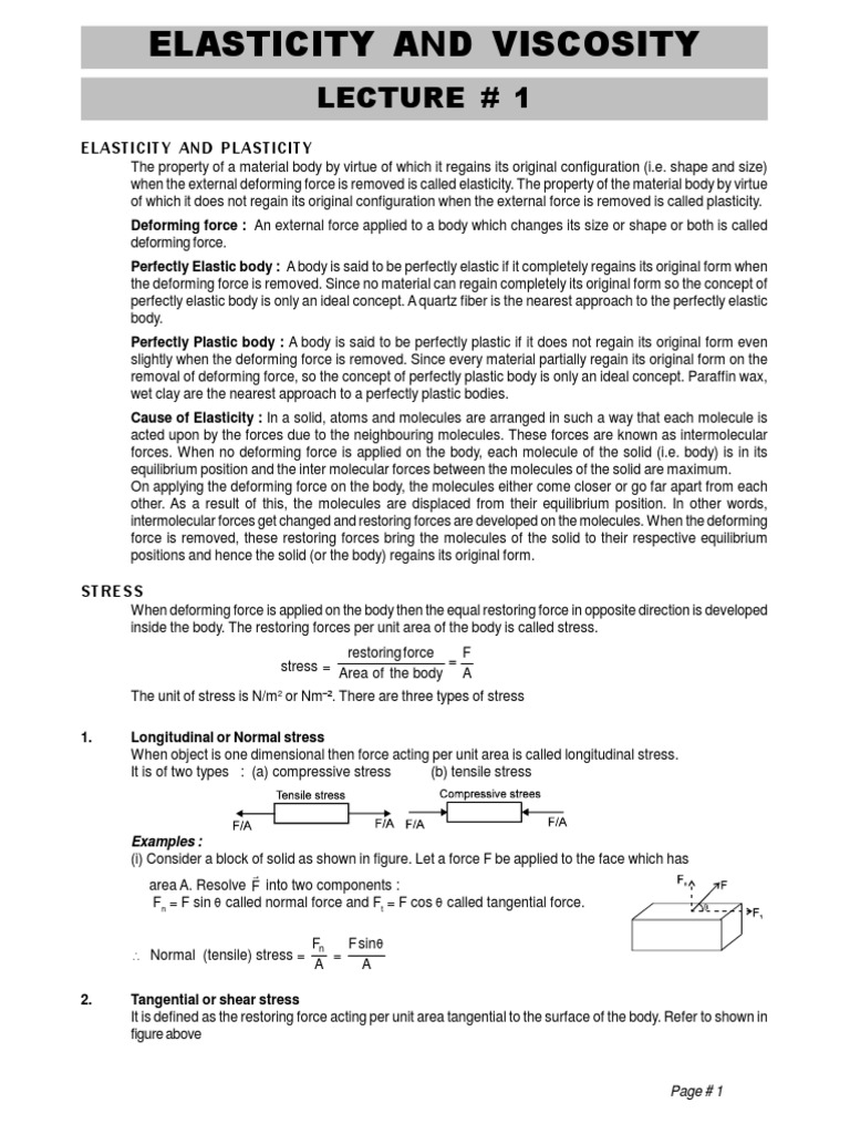 10 Elasticity and Viscosicity | PDF | Elasticity (Physics) | Deformation (Mechanics)