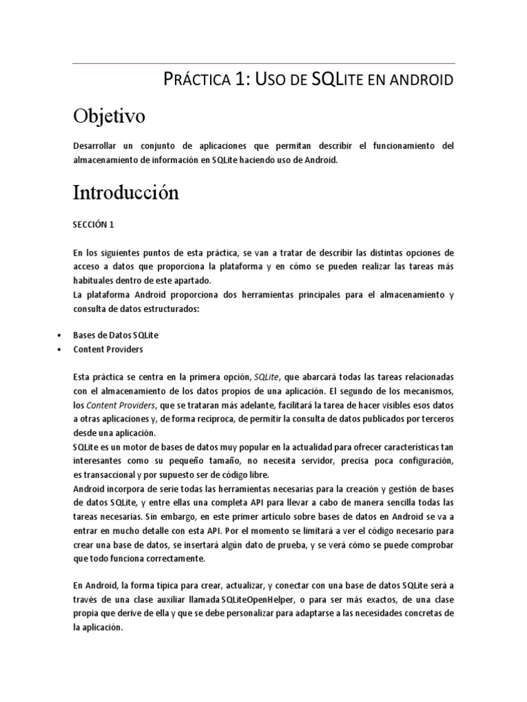 Practica 1 Uso de Sqlite en Android PDF | PDF | SQL | Bases de datos