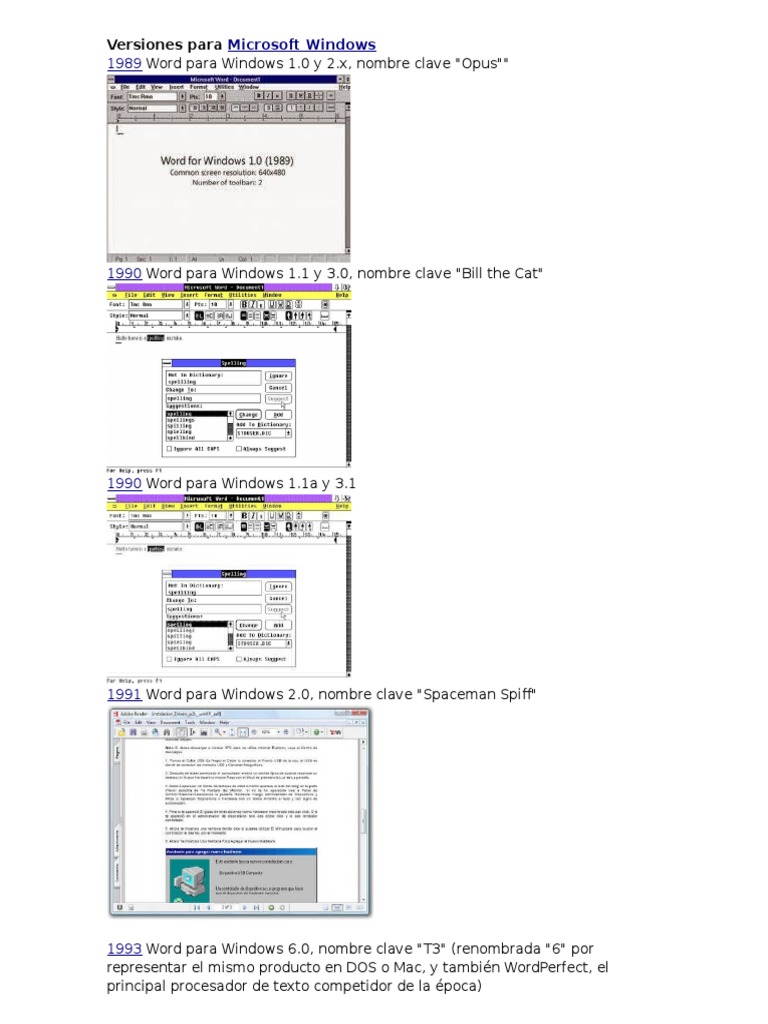 Evolución de Microsoft Word por versiones | PDF | Informática