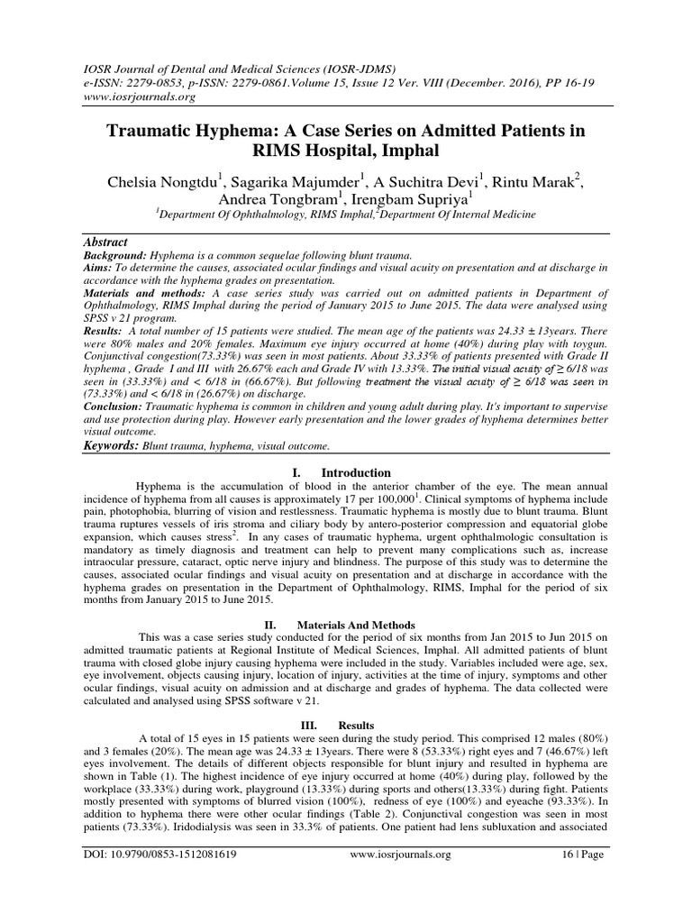 Traumatic Hyphema | PDF | Human Eye | Major Trauma