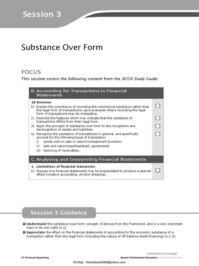 F7-03 Substance Over Form | Repurchase Agreement | Balance Sheet